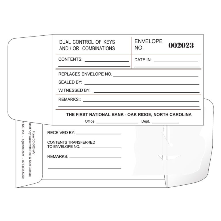 Dual Control Tamper Evident Key Envelopes - Permanent Peel & Seal Closure